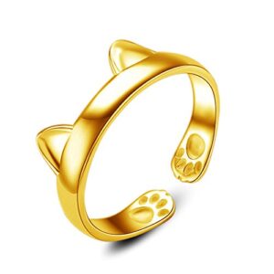 hysgm women fashion creative cat ear rings girls adjustable cute pet ring jewelry gift (gold)