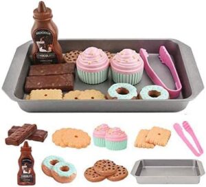 elitoky cookie play food set, play food for kids kitchen - toy food accessories - toy foods with play baking cookies and cupcakes plastic food for pretend play, kids toddler childrens birthday gifts