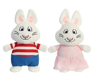 aurora bundles of 2 6.5 inch plush animals: max and ruby bunnies, white black red pink blue