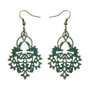 lqjstore dangle earrings ethnic retro water drop hollow earrings green pine carved boho earring (c)