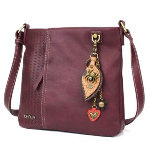 chala laser cut crossbody faux leather - metal spider - plum