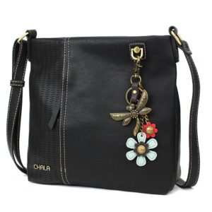 chala laser cut crossbody faux leather - metal dragonfly - black