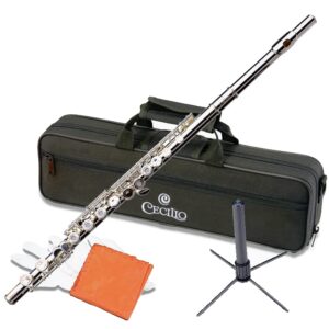 cecilio closed hole c flute - musical instrument, kids beginner/intermediate flute in band & orchestra, nickel ﻿