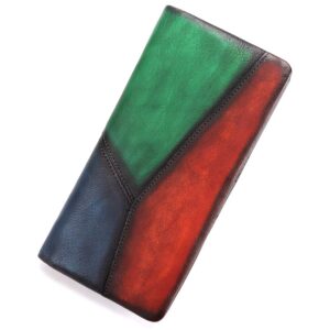 slim bifold leather wallets for women vintage handmade thin purse clutch (multicolor1)