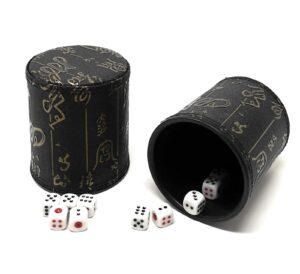 asian home thy collectibles dice cup with 5 dices, pu leather professional dice shaker cup set for yahtzee/craps/backgammon or other dice games chinese calligraphy design, 2 pack