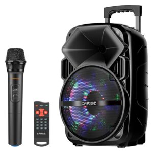 small bluetooth pa speaker system with wireless microphone | 8 inch portable outdoor karaoke machine | fun wireless speaker for party | earise v30