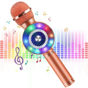 fishoaky karaoke microphone, kids karaoke machine portable mic player speaker with led for christmas birthday home party ktv outdoor