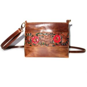 cords craft leather crossbody bag for women, hand tooled, women's crossbody handbags, western bag for women, brown