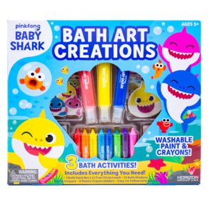 baby shark bath art creations play set for kids & toddlers - draw washable artwork during bathtime or shower time - dissolvable & washable paints, crayons & stickers for kids ages 3, 4, 5, 6