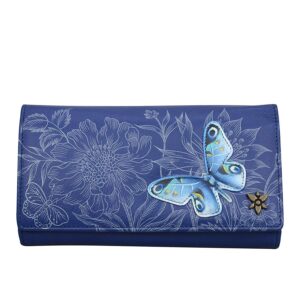 anuschka women’s original leather hand-painted rfid blocking three fold wallet, garden of delights