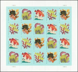 2019 coral reefs postcard rate forever sheet of twenty stamps scott 5366