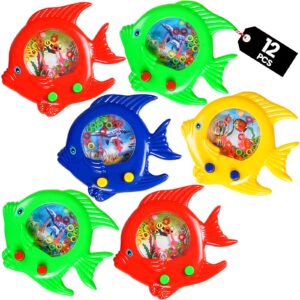 fish water ring toss toy - (pack of 12) water ring game handheld retro game pocket travel toys for car game road trip activities for kids birthday party favors goodie bags stuffers for kids toys