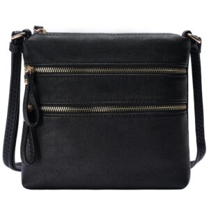 solene crossbody bag functional multi pocket double zipper purse with adjustable strap-wu085(black)