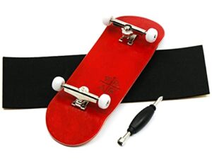 teak tuning 32mm pro fingerboard complete - fully assembled with pro level components - pro shaped wooden deck (32x97mm), ultraspin bearing wheels, prodigy gen2 trucks - the crimson classic