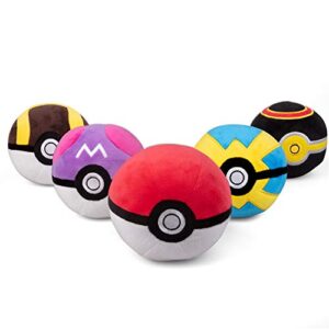 pokemon pokéball plush 5-pack - includes poke, master, ultra, quick, luxury ball - soft stuffed poke balls with weighted bottom - 4" each - gift for kids, ages 2+