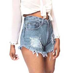 fashion slim shorts,thenlian womens pocket hole jeans denim pants female high waist slim sexy shorts(xxl, blue)