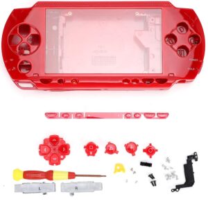 game console shell, replacement controller skin game controller protective case with screwdriver, button kit for psp1000 console.(red)