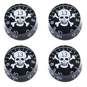 mxuteuk 4pcs skull electric guitar knob bass top hat knobs speed volume tone amp effect pedal control knobs black with white knob-s12