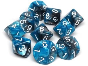 ten count teal and grey granite d10 collection - 10 count pack of matching numbered 10 sided dice - perfect for tabletop war games, rpgs, and educational use