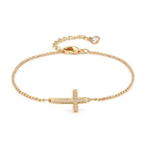 loyata sideway cross bracelet gold diamond cubic zirconia 14k gold plated dainty chain simple jewelry gift for women