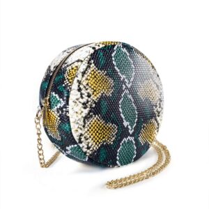 oliviabyky round crossbody bag snakeskin shoulder bag with chain strap for women,fashion circle snakeskin cellphone purses green mini