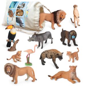 volnau animal toys figurines 11pcs africa figures zoo pack for kids christmas decoration gift preschool educational and jungle lion forest king set