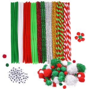 livder christmas pipe chenille cleaners stems set, diy art craft pom poms, self adhesive wiggle eyes supplies decorations