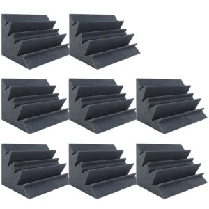 dekiru 8 pack acoustic foam bass traps corner block 12" x 7" x 7", studio foam sound proof foam panles noise dampening wall soundproofing padding, ideal for studio, home or theater