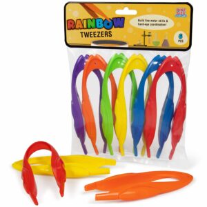 rainbow tweezers - motor skill development toy for toddlers - teach sorting, counting, and other early mathematics skills - sensory learning tools for kids in 6 colors - montessori, preschool supplies