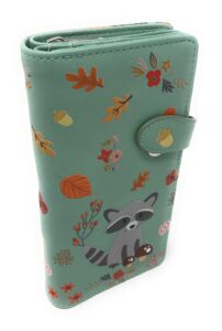 shag wear raccoon forest large wallet for women and teen girls vegan faux leather mint green 7"