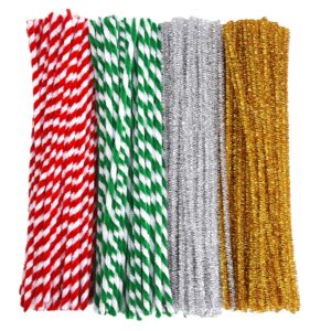 livder 400 pieces christmas pipe cleaners chenille stem, red green glitter diy art crafts, 4 colors