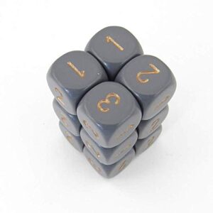 dark grey opaque dice with gold numbers d3 (d6 1-3 twice) 16mm (5/8in) pack of 12 wondertrail