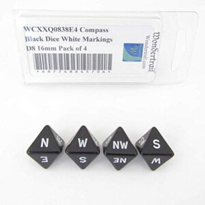 compass black dice with white markings d8 16mm (5/8in) pack of 4 wondertrail