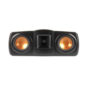 klipsch synergy black label c-200 center channel speaker for crystal-clear dialogue and vocals with proprietary horn technology, dual 5.25” high-output woofers, and dynamic 1” tweeter in black