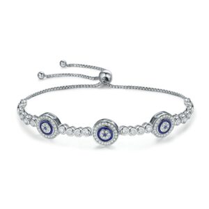 bisaer blue evil eyes tennis bracelet 925 sterling silver luck bracelet with cubic zirconia chain adjustable for women