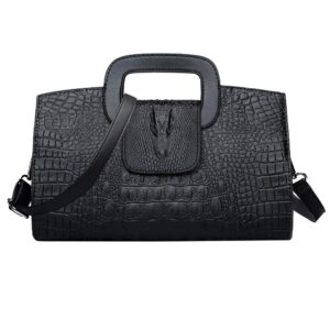 rebecca women top-handle handbag vintage soft crocodile pattern shoulder bag, black