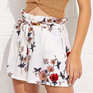 fashion beach shorts ,thenlian women print casual belt loose hot pants lady summer shorts (l, white)