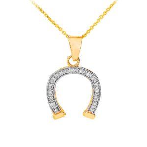 certified 14k yellow gold diamond good luck horseshoe pendant necklace, 22"