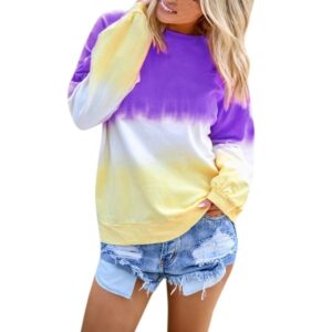 neartime women's sweatshirt,autumn casual o-neck gradient blouse tie dyeing color long sleeve tops loose pullover purple