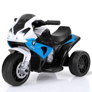 costzon licensed bmw kids electric 3-wheel ride-on motorcycle toy for boys & girls, with headlights, music and battery powered pedal