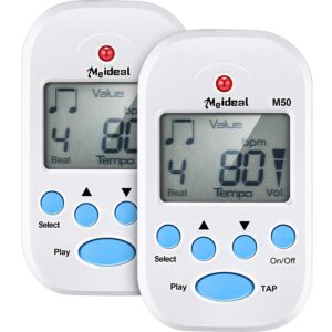 zhehao 2 pcs mini digital metronome white, multifunctional, portable, volume adjustable, clip on, with speaker, tempo, with battery for piano, guitar, saxophone, flute, violin, drum(white)