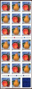 us stamp - 1995 pears & peaches - booklet of 20 stamps - scott #2494a