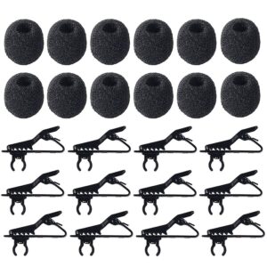 augsun 12pcs lavalier microphone clip metal tie clips with 12pcs foam windscreen cover, lapel microphone replacement kit