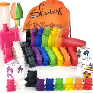 skoolzy language rainbow counting bears, matching sorting cups with scoop tongs 114pc set - teddy bear math manipulatives for toddlers - sensory toys - fine motor skills toys for age 3+