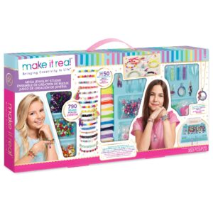 make it real - mega jewelry studio - diy bead necklace and bracelet making kit for tween girls - arts and crafts kit with beads and charms for unique jewelry making - includes case