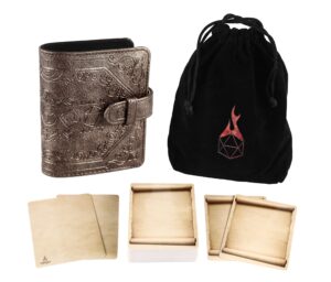 forged dice co spellbook of incantations (dice edition) spellbook card holder & deck of dry erase cards with velvet storage bag - storage for d&d spell book monster magic item cards