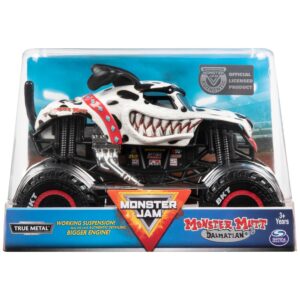 monster jam, official monster mutt dalmatian monster truck, die-cast vehicle, 1:24 scale