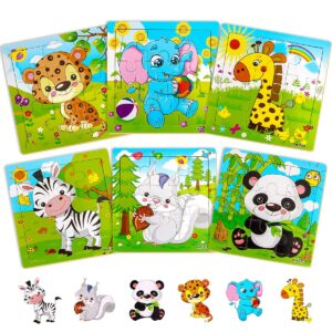 aitey set of 6 toddler puzzles ages 2-4, wooden jigsaw puzzles for kids ages 3-5, puzzles for toddlers 2 3 4 year old, kids puzzle toys with animal patterns educational toys for boys and girls