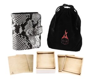 forged dice co. spellbook of incantations (mystical dragon skin edition) spellbook card holder & pack of dry erase cards with velvet storage bag - storage for d&d spell book monster magic item cards