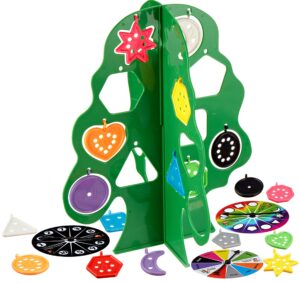 skoolzy 3 in 1 christmas tree game 25 piece set - color matching ornaments counting toys for toddlers shape sorter puzzle kids learning activities includes spinning cards, sensory shapes buttons, tree